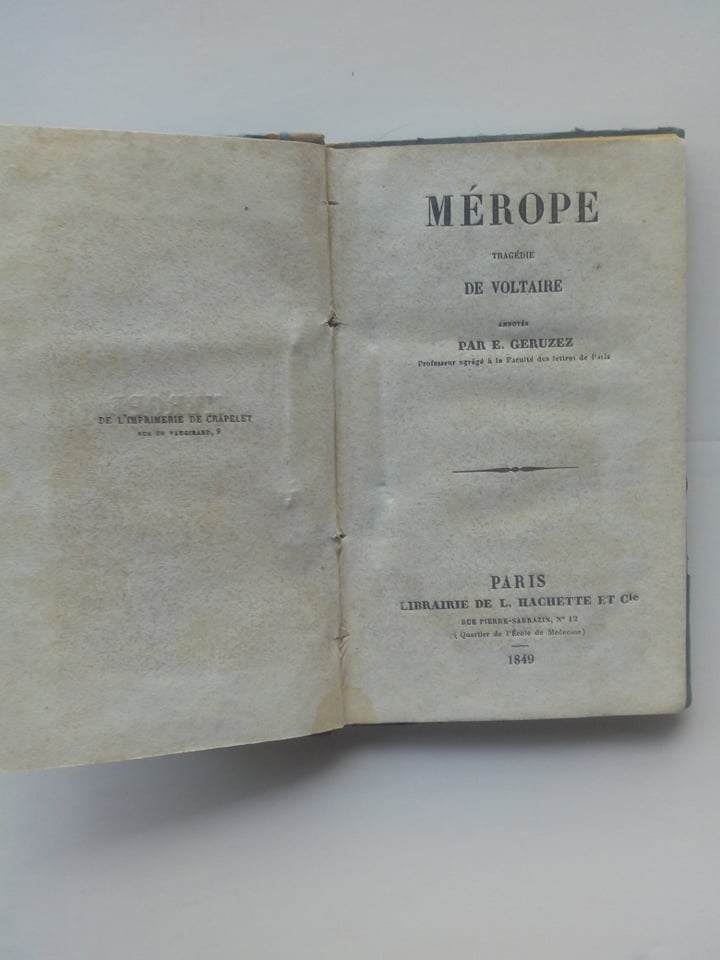 Merope tragedie Voltaire Hachette 1849 | Βιβλιοπωλείο - Δισκοπωλείο "Φοίβη"